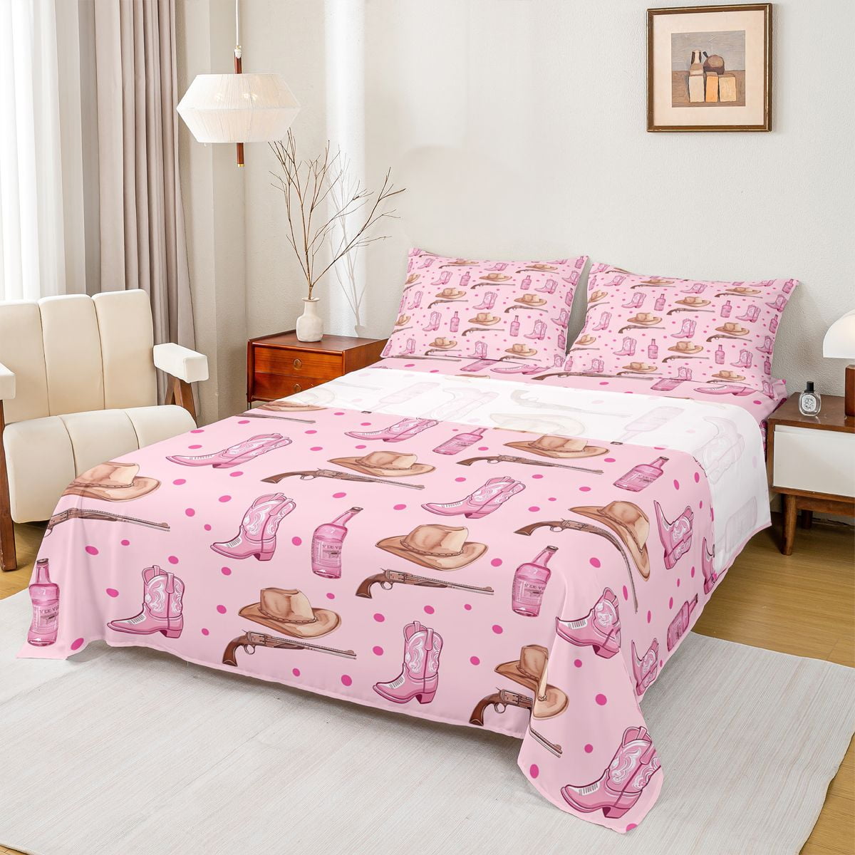 Homewish Cowgirl Cowboy Boot Full Size Sheets for Girl, Cartoon Stars ...