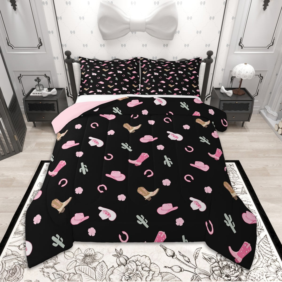 Homewish Cowgirl Queen Comforter Set for Girls, Cartoon Boots Hats ...