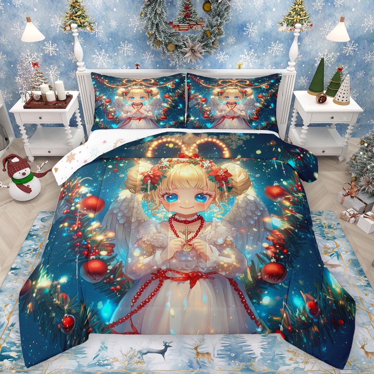Homewish Cute Anime Girl Queen Comforter Set,Red Christmas Ball Bedding ...