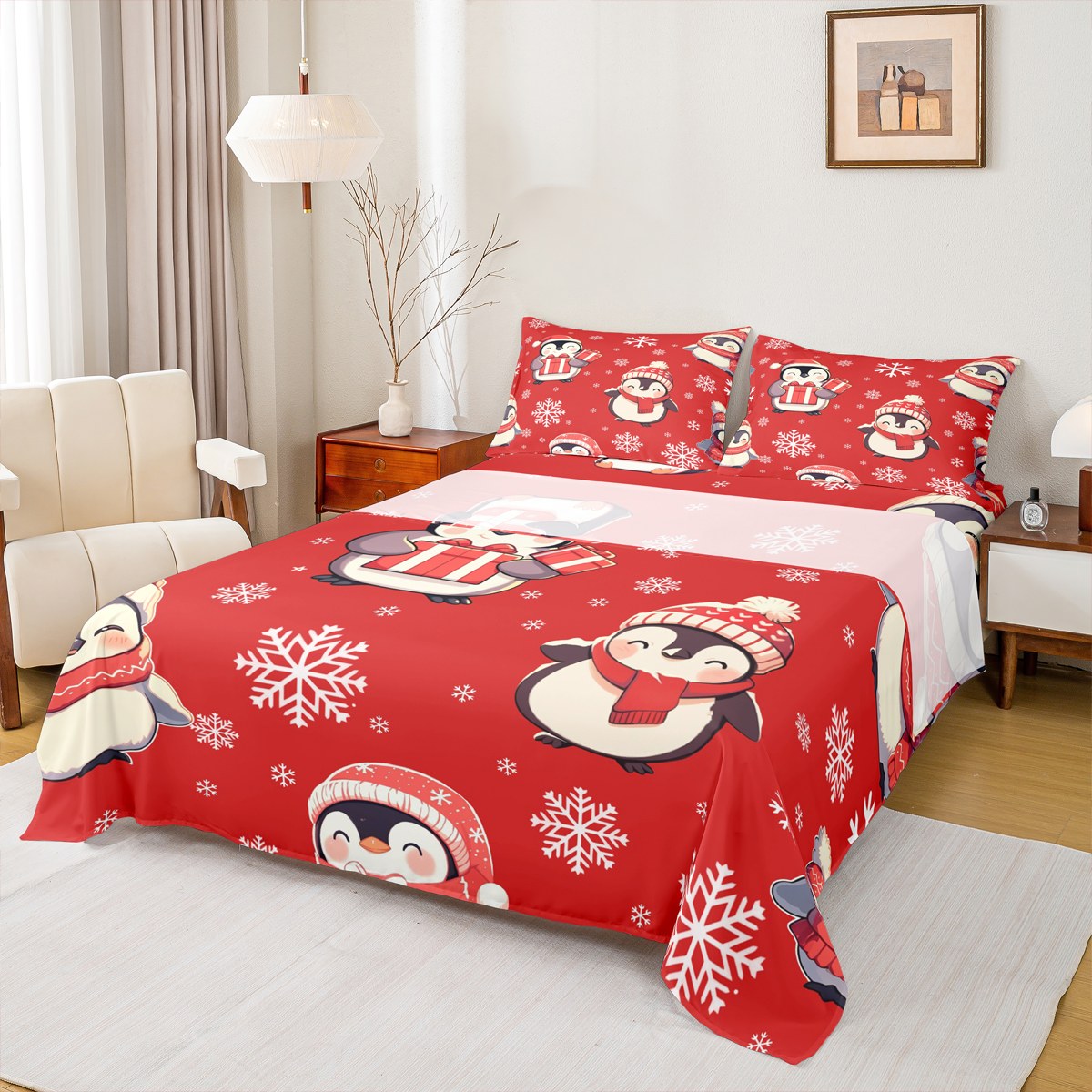 Homewish Cute Antarctic Penguin Bed Sheets, Dreamy Winter Snowflake ...