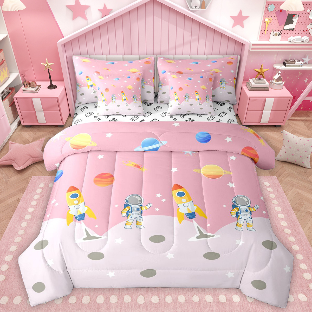 Homewish Cute Astronaut 7-Piece Bedding Comforter Set,Cartoon Rocket ...