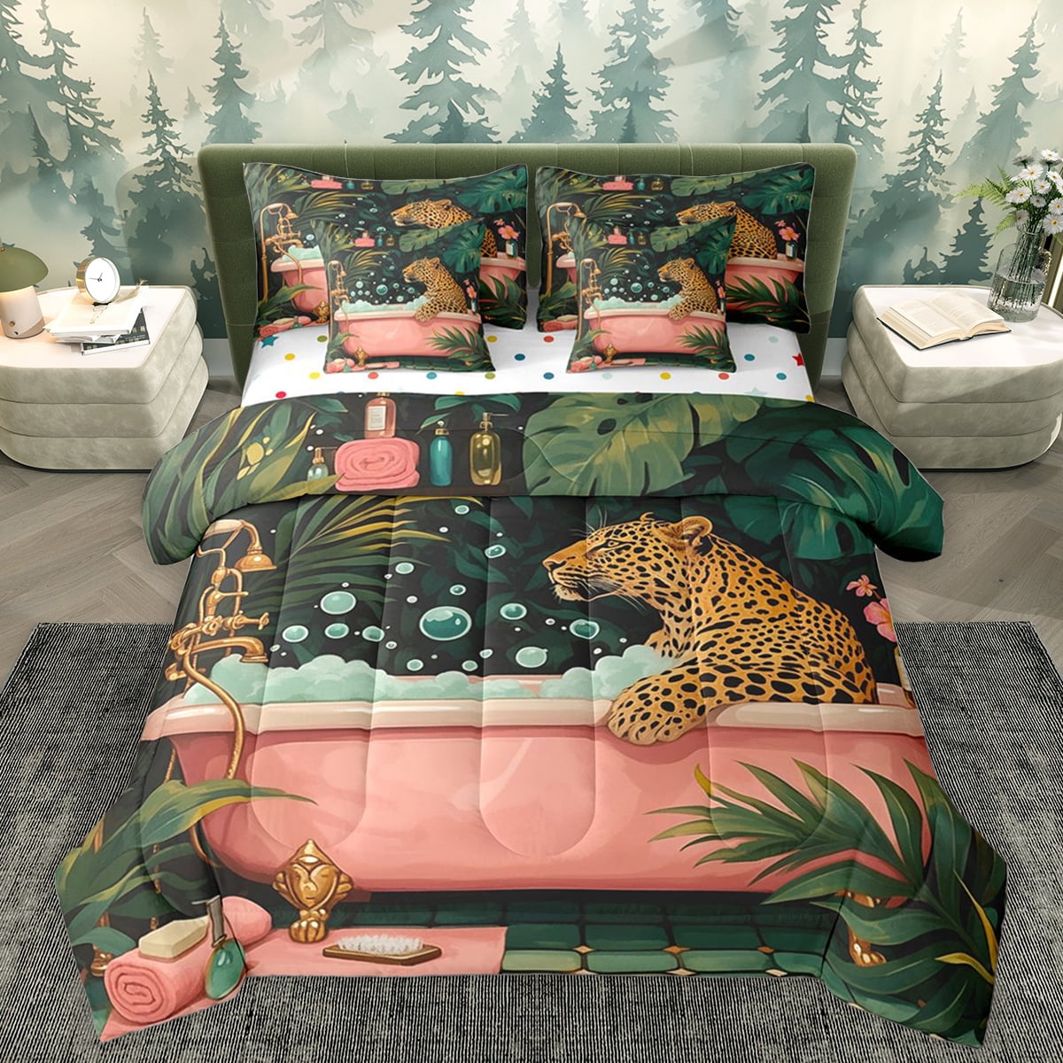 Homewish Cute Bathing Cheetah Twin Bedding Sets 7-Piece for Kids ...