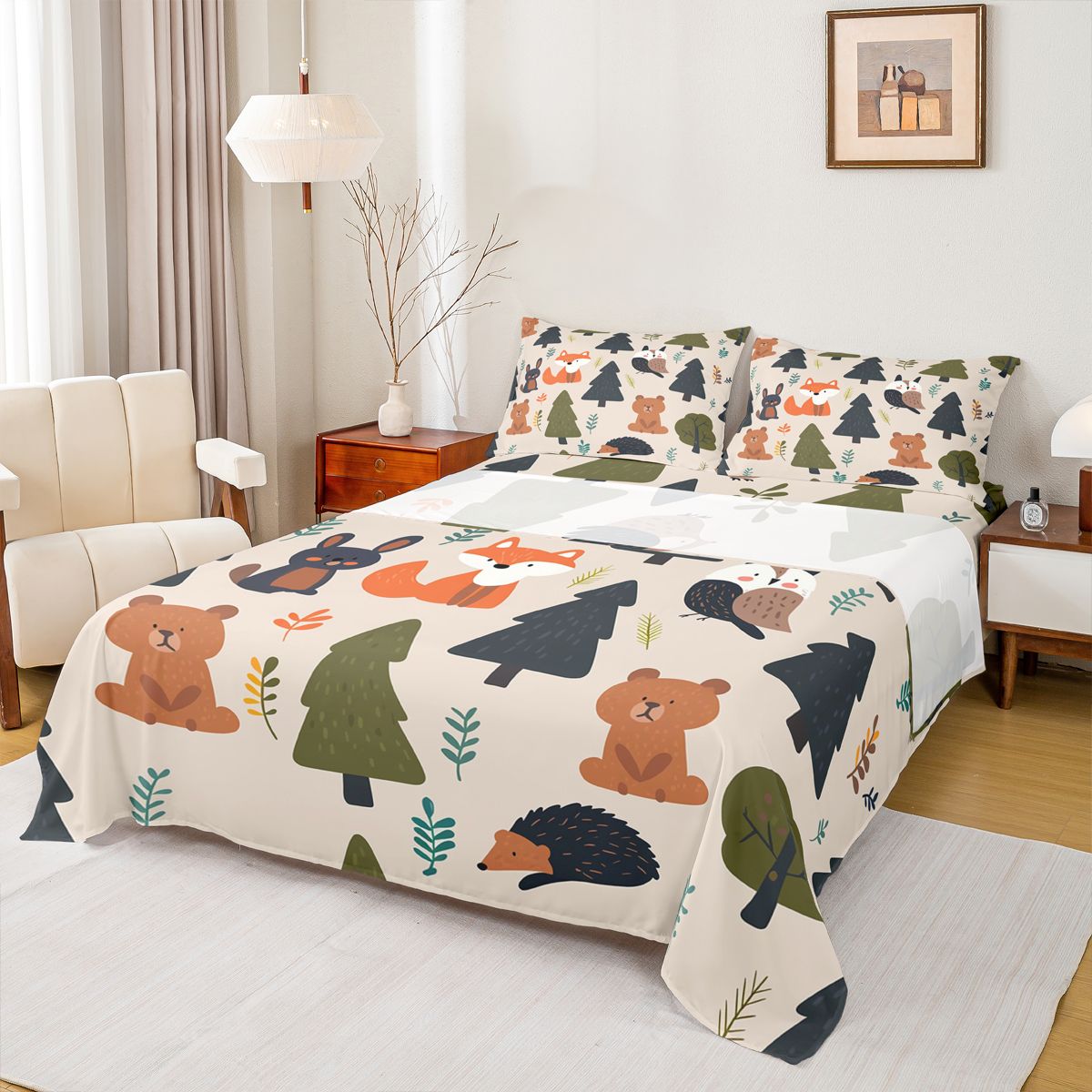 Homewish Cute Bear Fox Bed Sheets for Boy, Kawaii Jungle Wildlife King ...