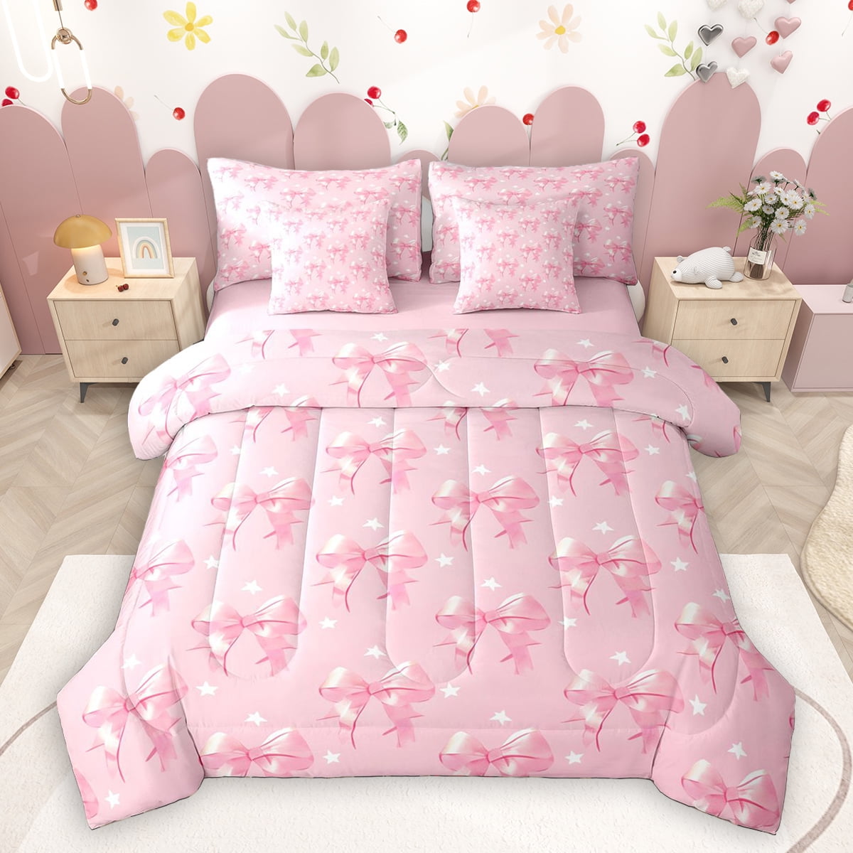 Homewish Cute Bowtie Ribbon 7pcs Bedding Comforter Set,Cartoon Stars ...