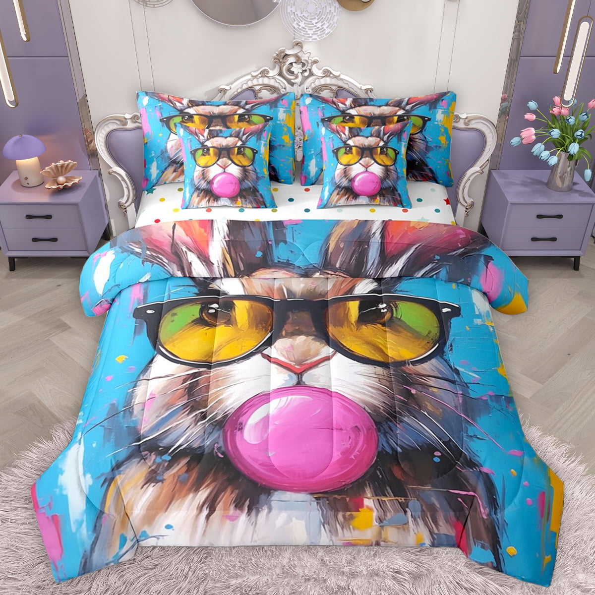 Homewish Cute Bunnies Lover Bedding Comforter Set 7 Pieces for Kids ...