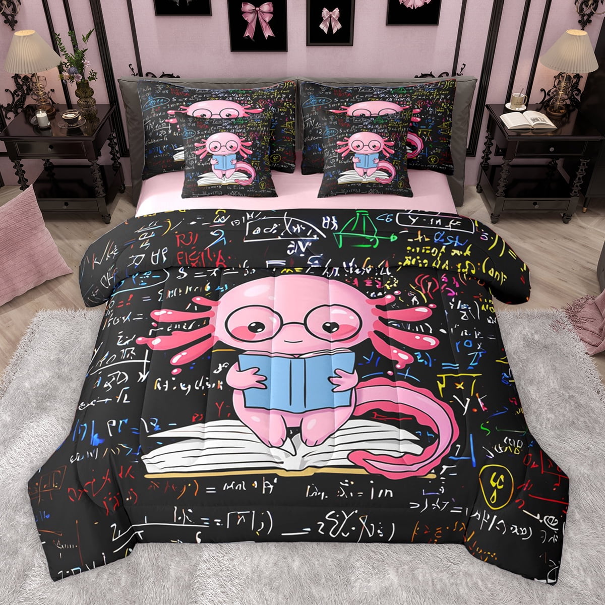Homewish Cute Cartoon Axolotl 7-Piece Bedding Comforter Set,Kids ...