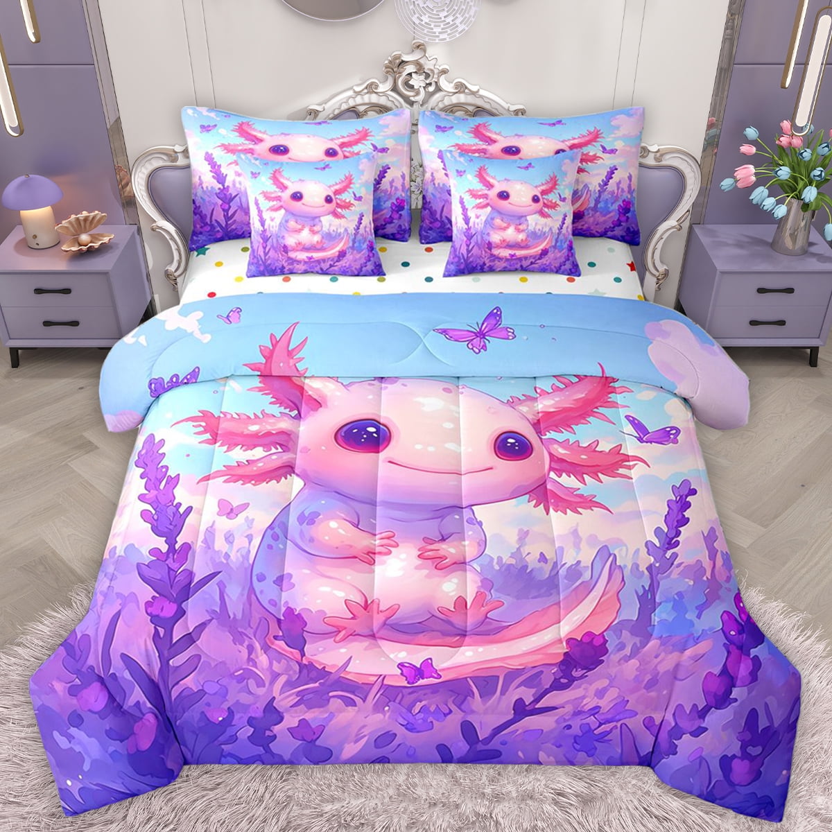 Homewish Cute Cartoon Axolotl 7-Piece Twin Bedding Sets,Flower ...