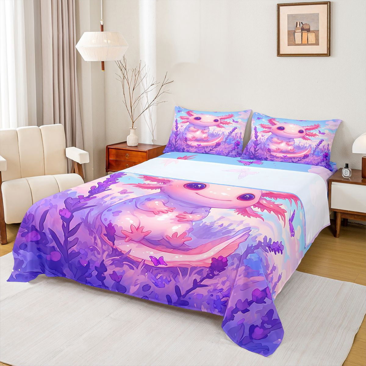Homewish Cute Cartoon Axolotl Full Size Sheets,Flower Butterflies ...
