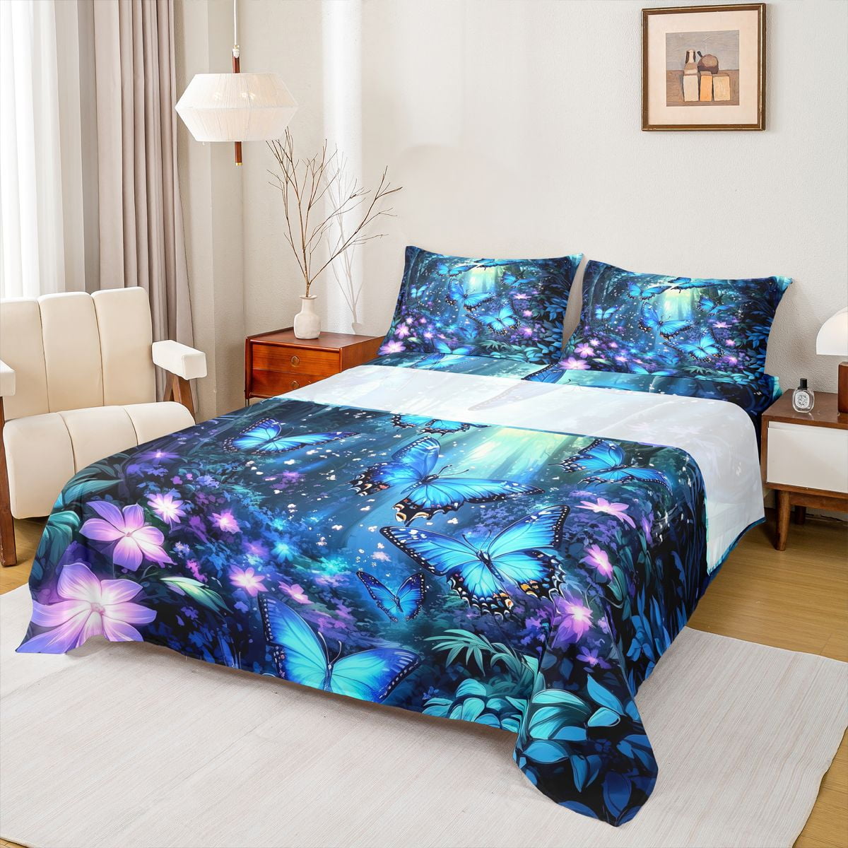 Homewish Cute Cartoon Butterflies Full Size Sheets,Rustic Flying Animal ...