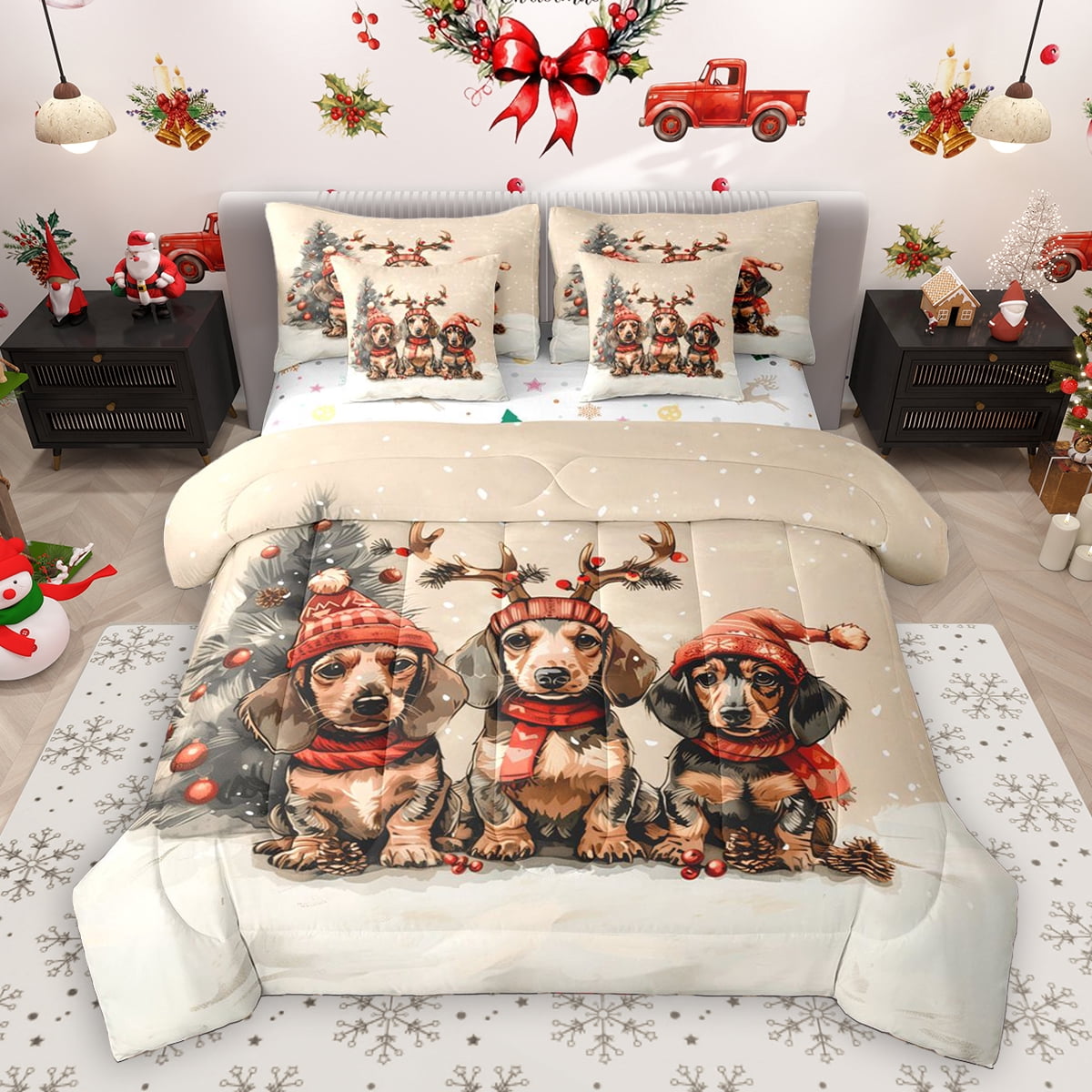 Homewish Cute Cartoon Dachshund 7pcs Bedding Comforter Set,Kawaii Puppy ...