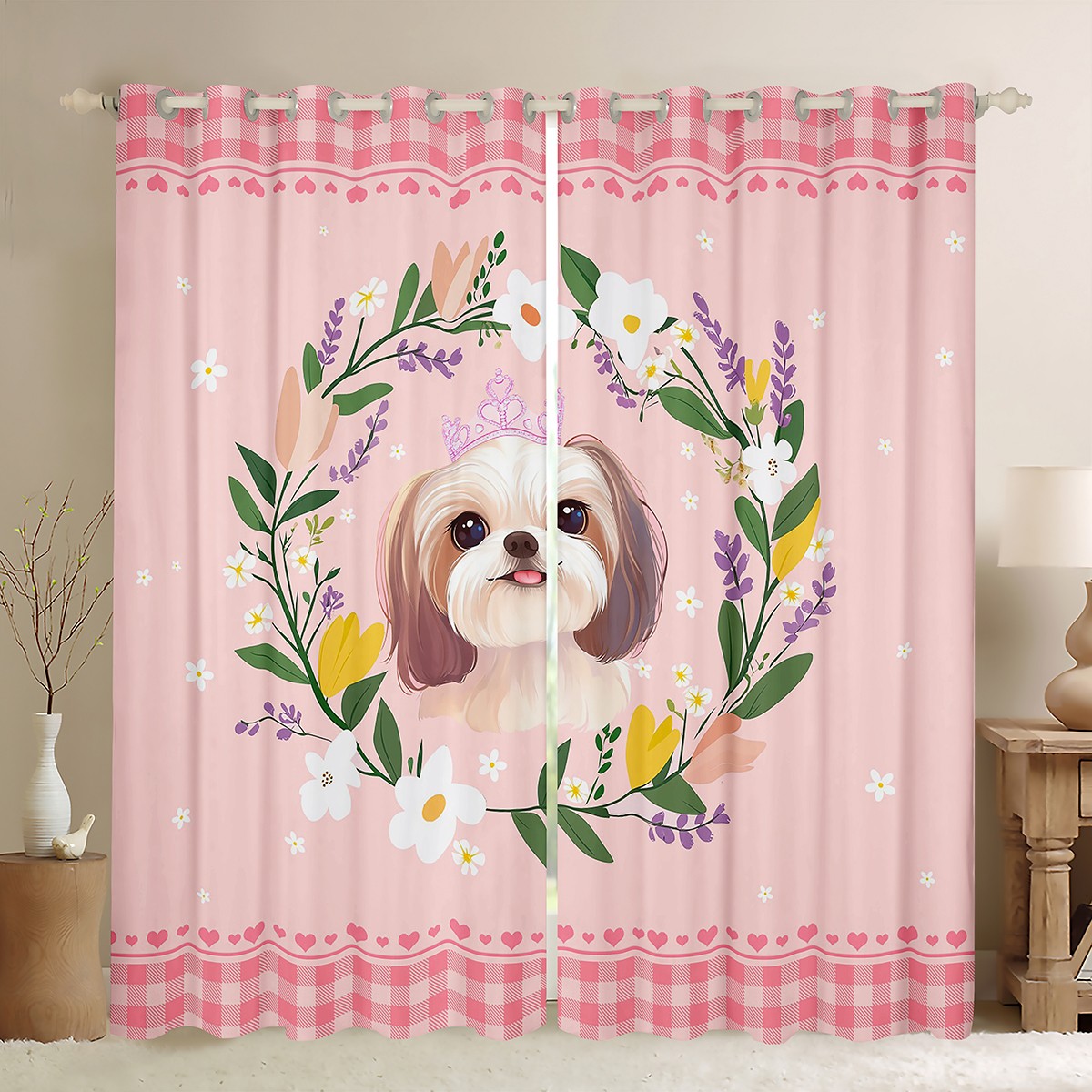 Homewish Cute Cartoon Dog Curtains Pack of 2 (42x84 Each), Kawaii ...