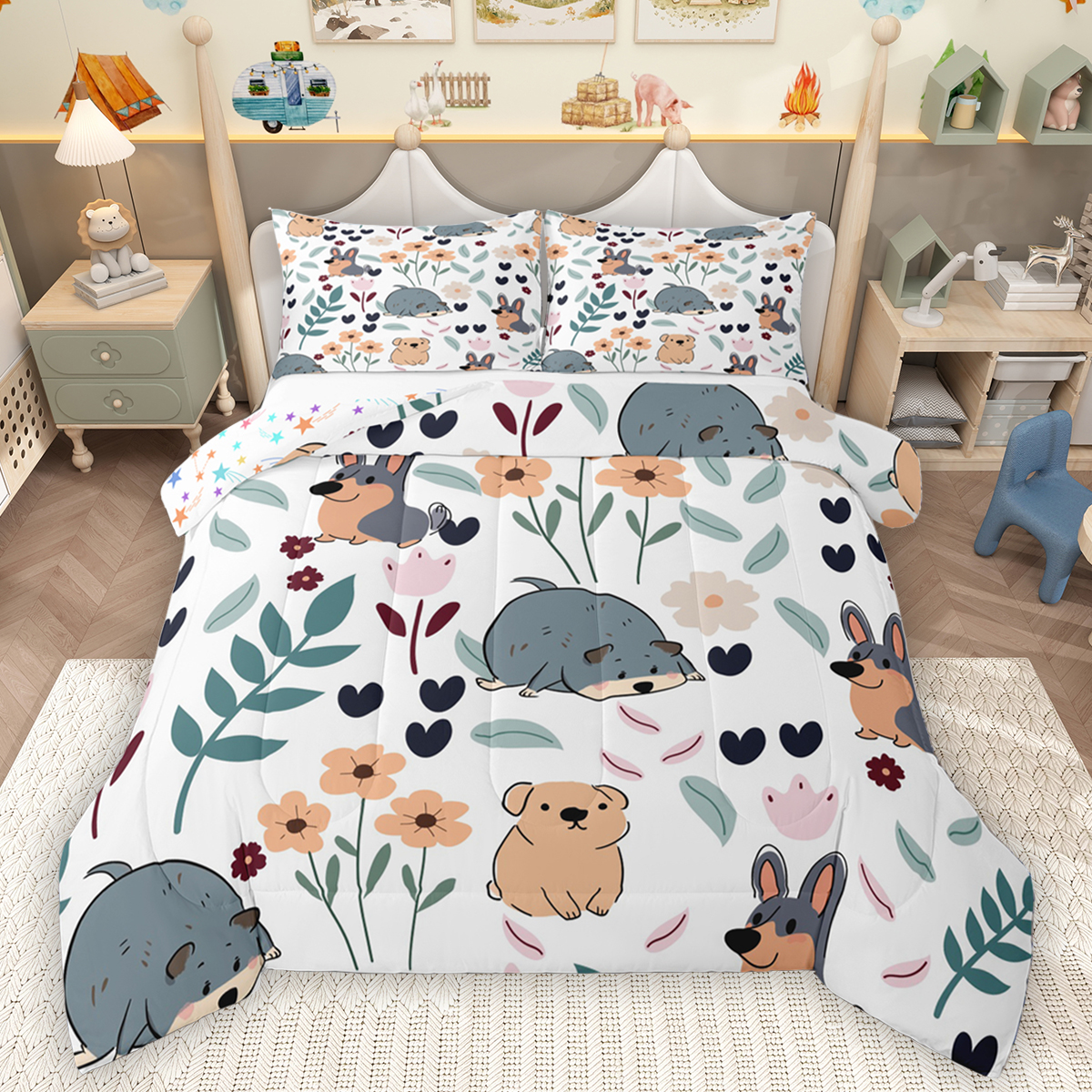 Homewish Cute Cartoon Dogs Bedding Comforter Set,Kawaii Pet Animal Twin ...