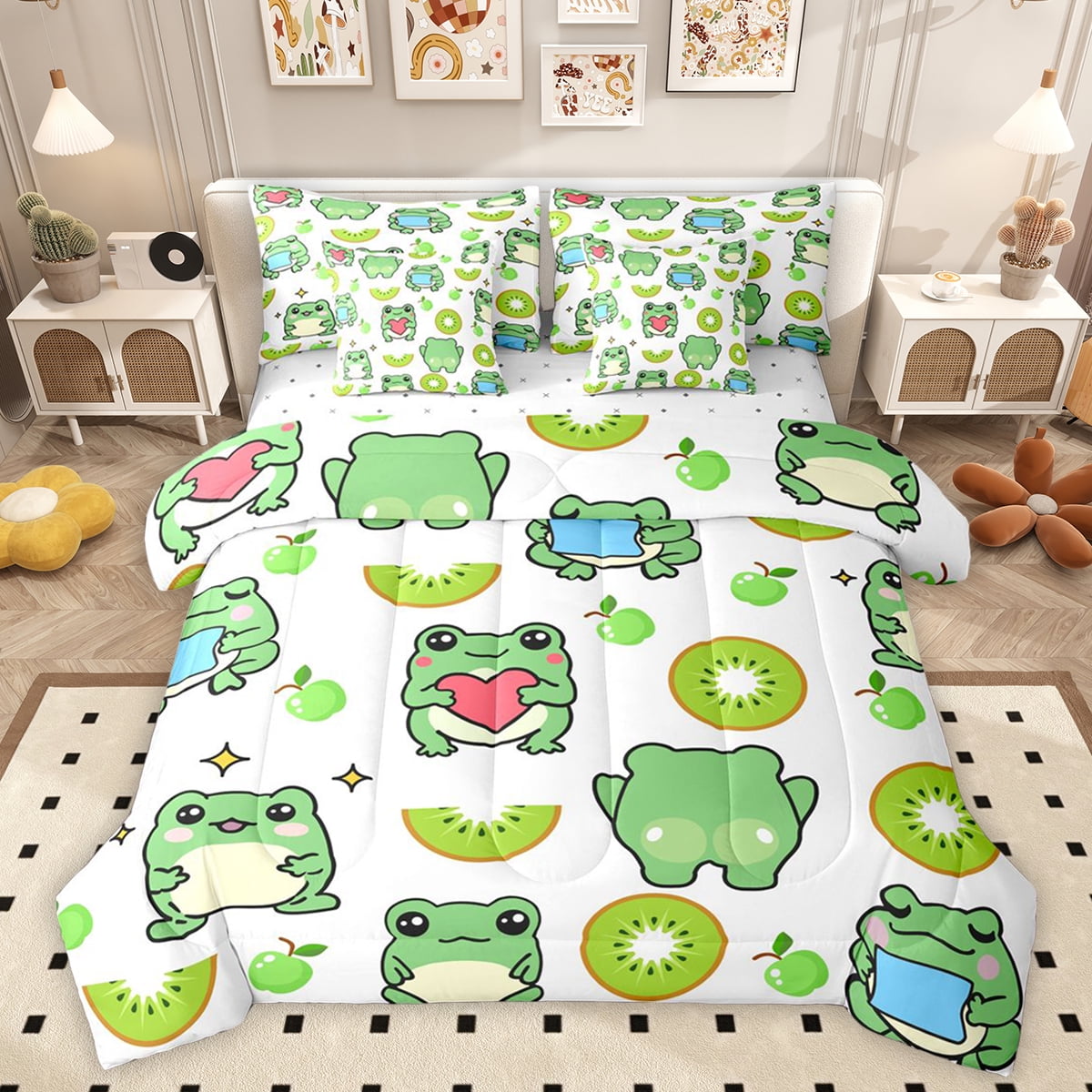 Homewish Cute Cartoon Frog 7-Piece Bedding Comforter Set,Rustic Animal ...