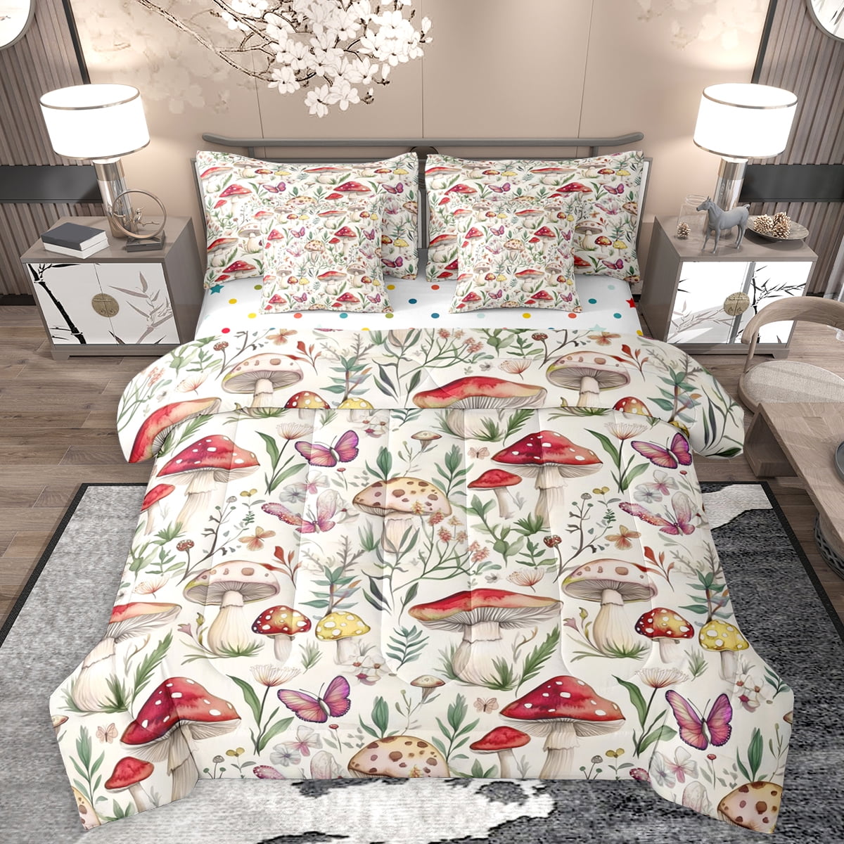 Homewish Cute Cartoon Mushroom 7 Pieces Bedding Comforter Set,Fungus ...