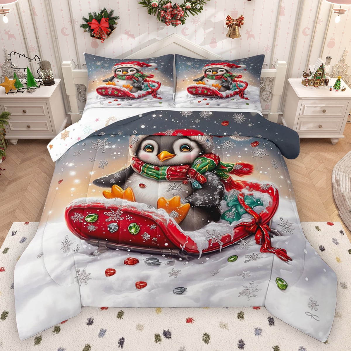Homewish Cute Cartoon Penguin Bedding Comforter Set,Merry Christmas ...