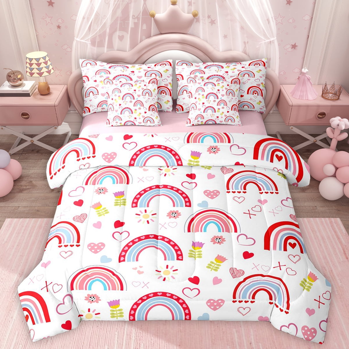 Homewish Cute Cartoon Rainbow 7-Piece Bedding Comforter Set,Colorful ...