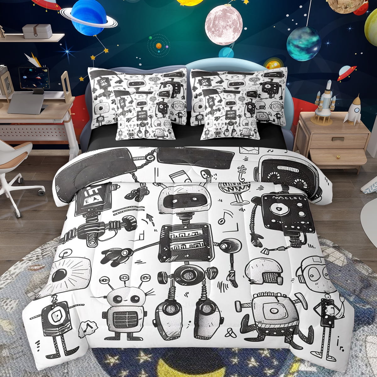 Homewish Cute Cartoon Robot 7 Pieces Bedding Comforter Set,Intelligent ...