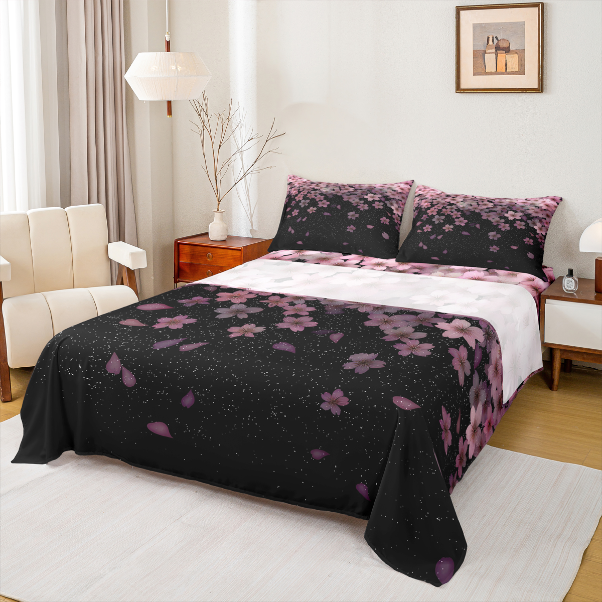 Homewish Cute Cartoon Sakura Bed Sheets,Japanese Cherry Blossom King ...