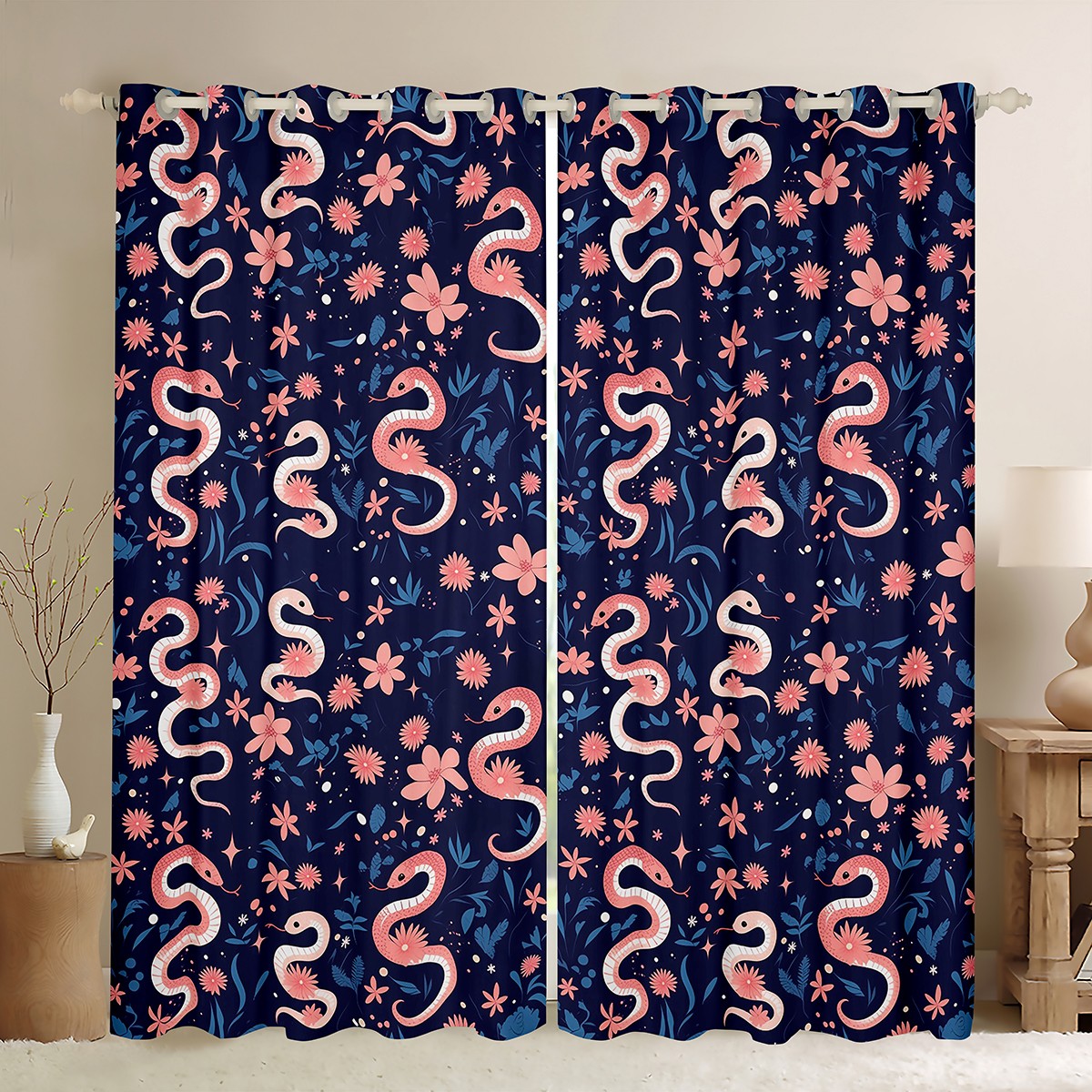 Homewish Cute Cartoon Snake Blackout Curtains Set of 2 (52x84 Each ...