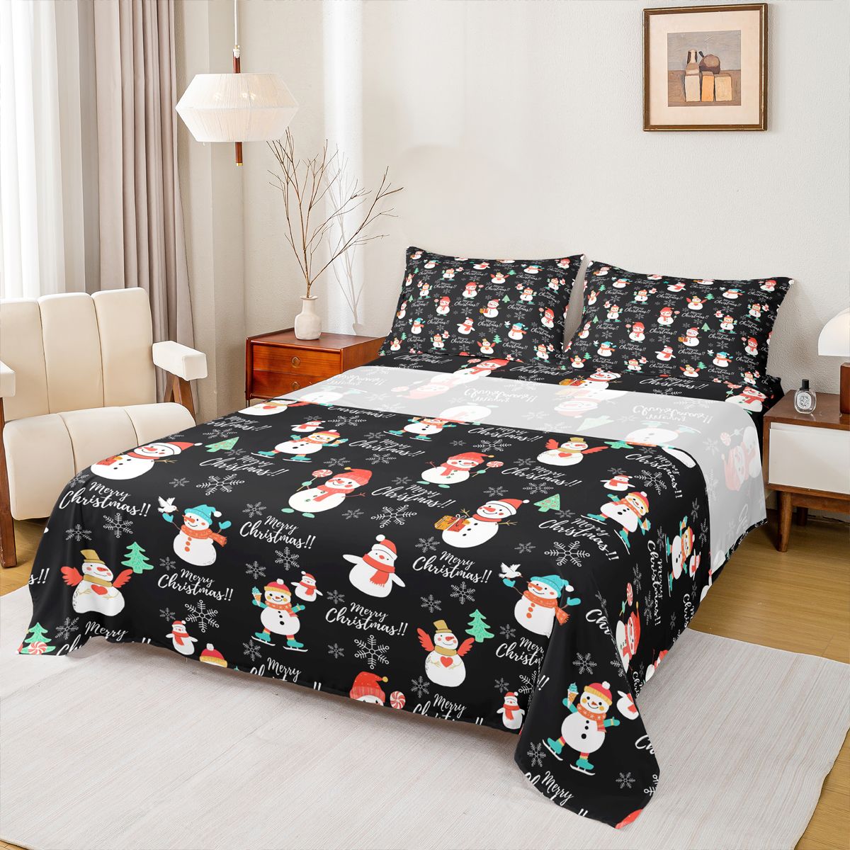 Homewish Cute Cartoon Snowman Full Size Sheets,Merry Christmas Bed ...
