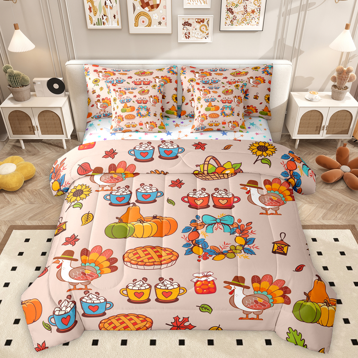 Homewish Cute Cartoon Turkey 7-Piece Twin Bedding Sets,Happy ...