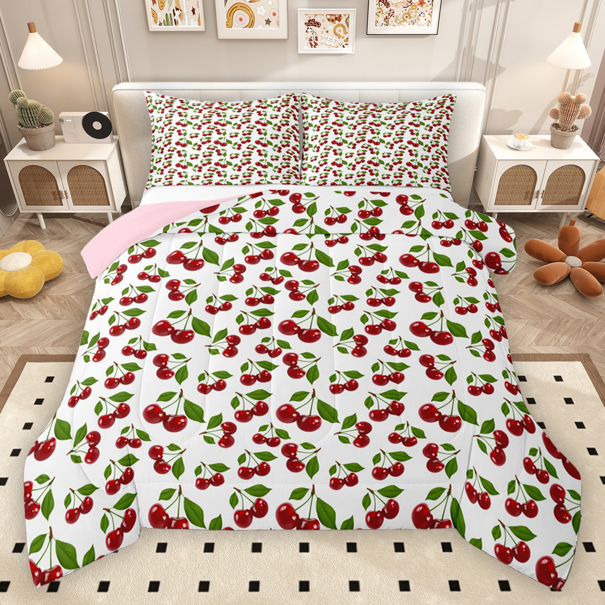 Homewish Cute Cherry Full Size Comforter Sets,Summer Fruit Bedding ...