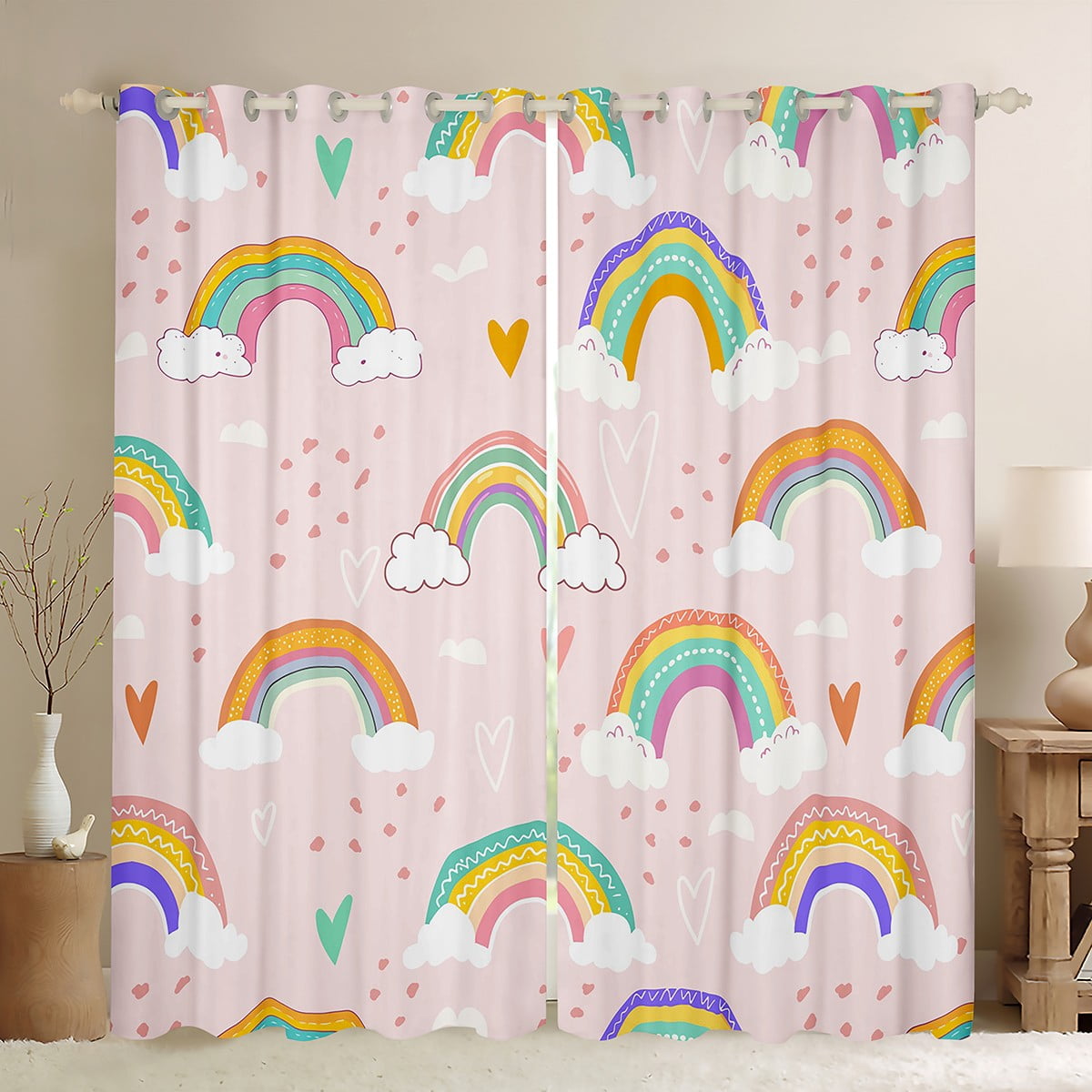 Homewish Cute Colorful Rainbow Blackout Curtains Set of 2 (52x84 Each ...