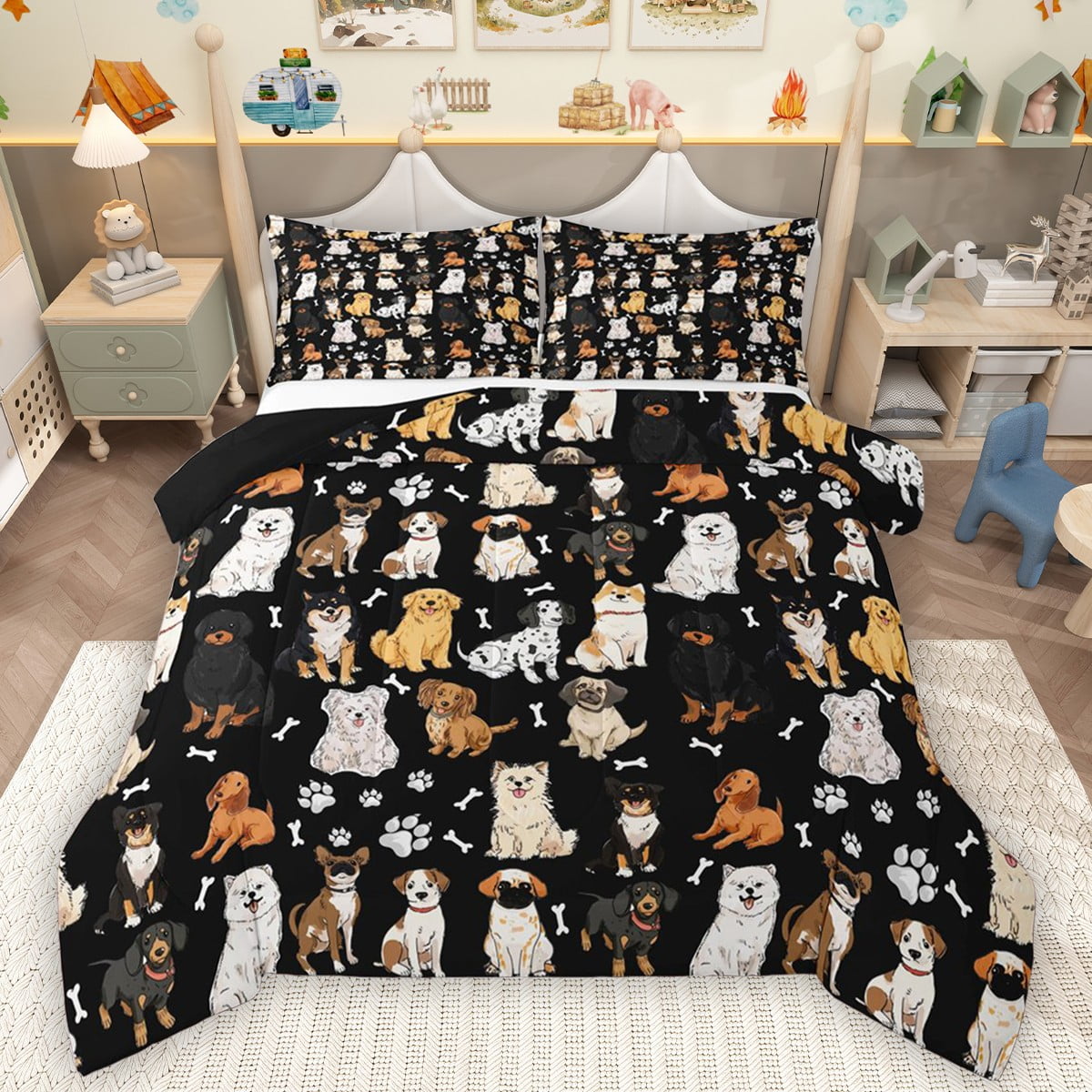 Homewish Cute Dogs 3 Pieces Queen Comforter Set For Child Boys Girls ...
