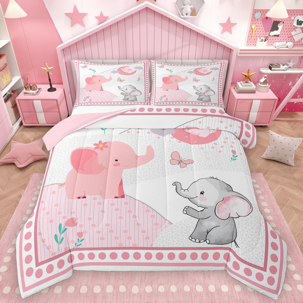 Homewish Cute Elephants 3-Piece Full Size Comforter Sets For Preppy ...