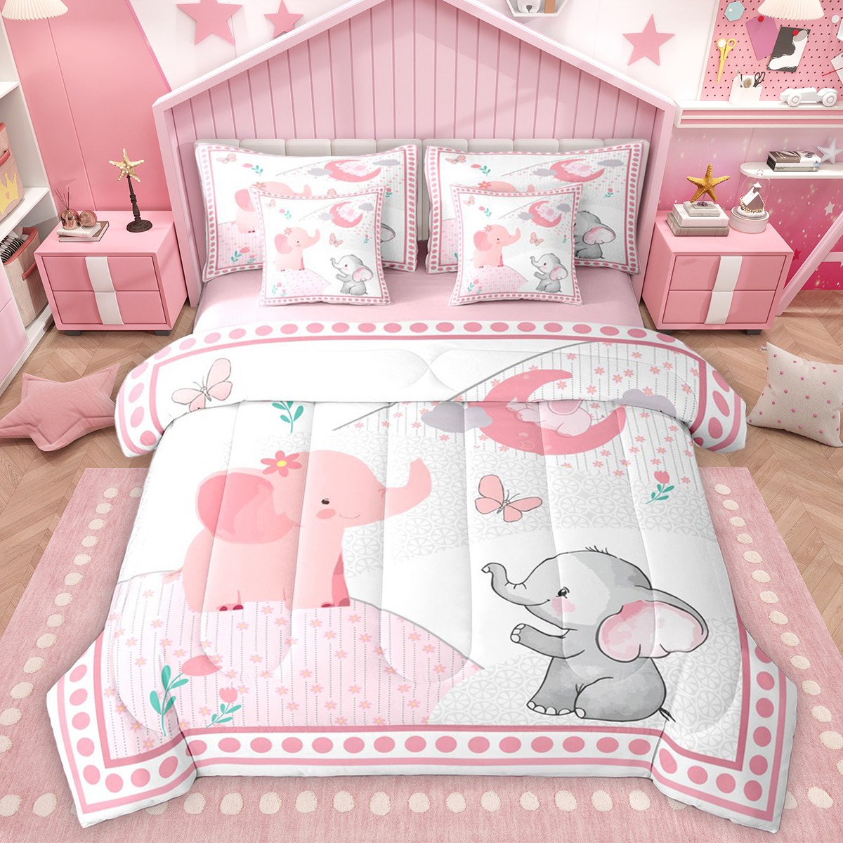 Homewish Cute Elephants 7-Piece Bedding Comforter Set For Preppy ...