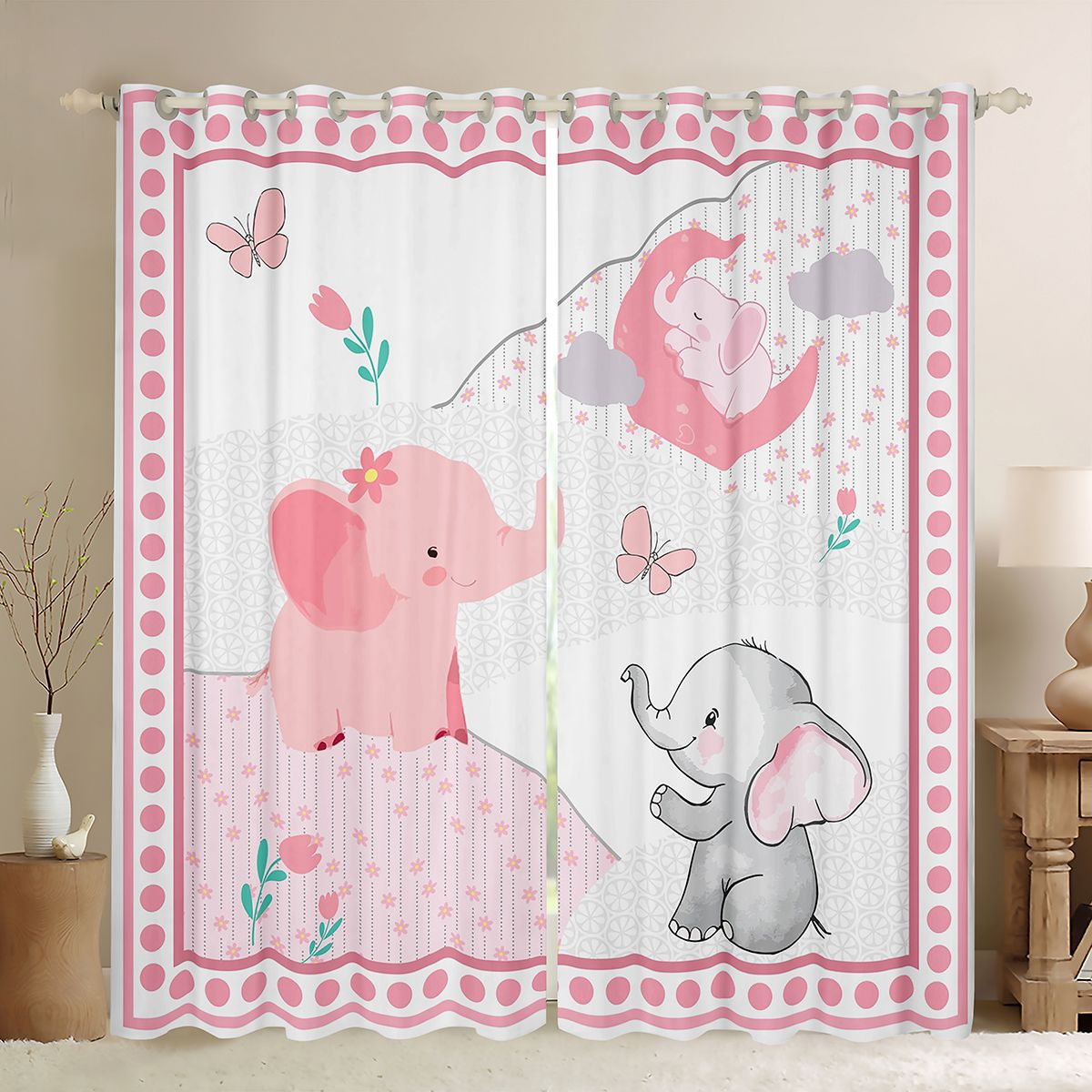 Homewish Cute Elephants Blackout Curtains Set of 2 (52x84 Each) For ...