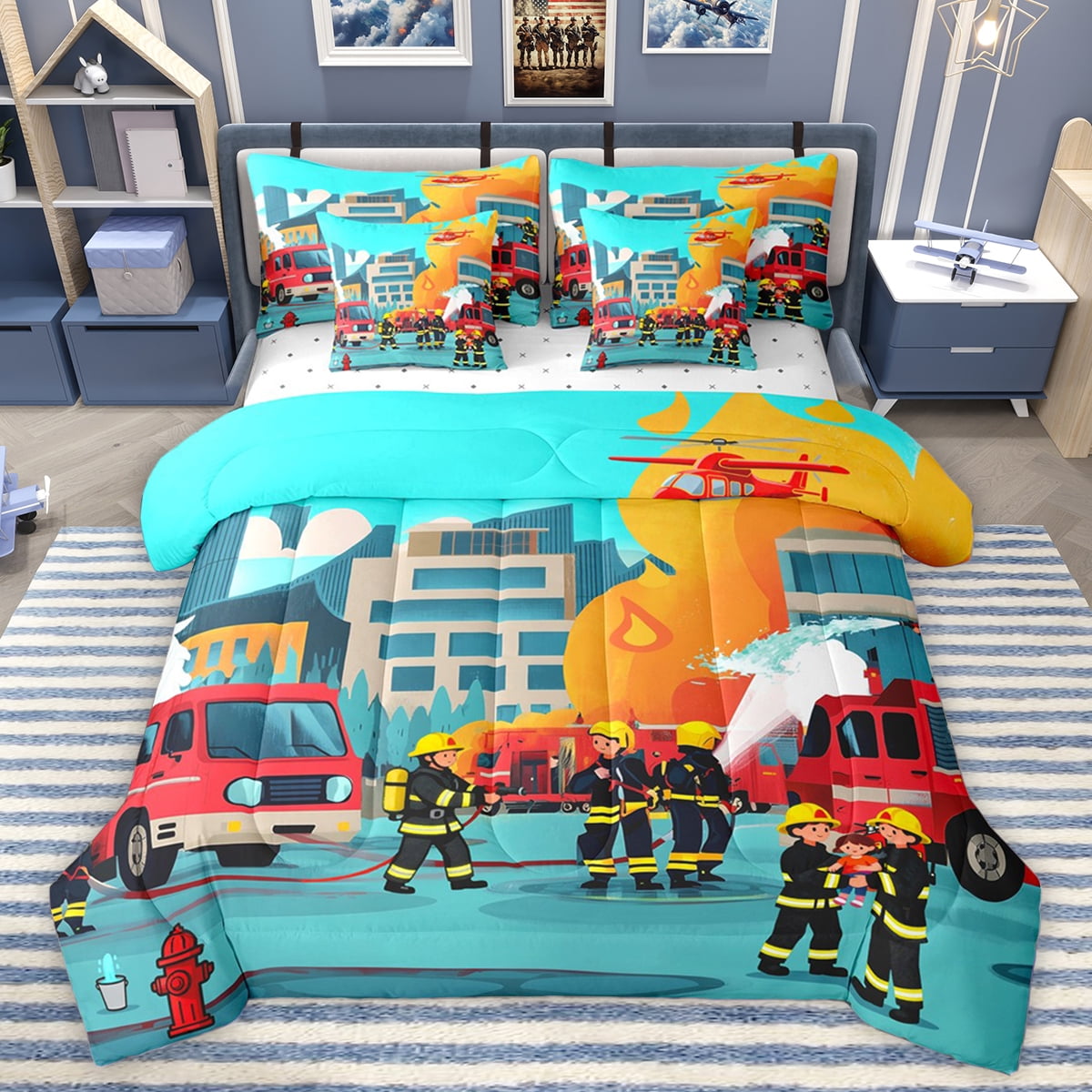 Homewish Cute Firefighter 7pcs Bedding Comforter Set,Fire Engine ...