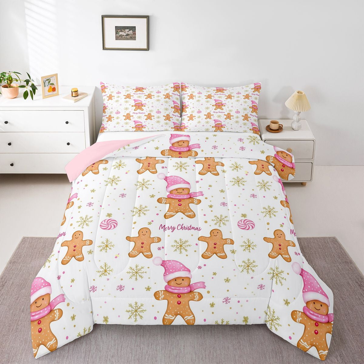 Homewish Cute Gingerbread Man Queen Comforter Set,Merry Christmas ...