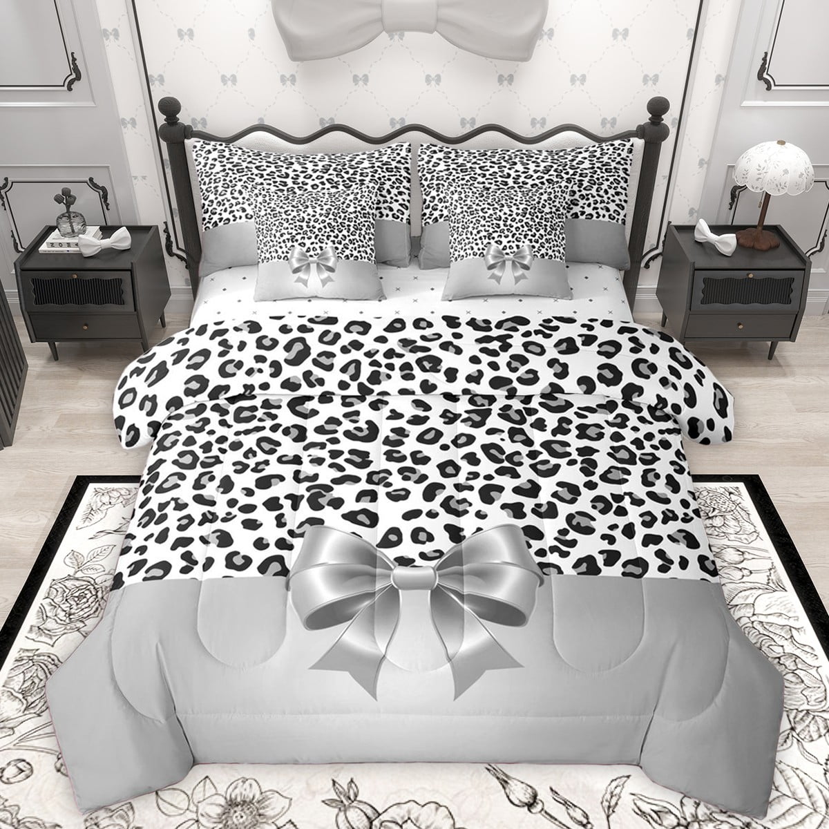 Homewish Cute Grey Ribbon Bowtie 7pcs Bedding Comforter Set For Female ...