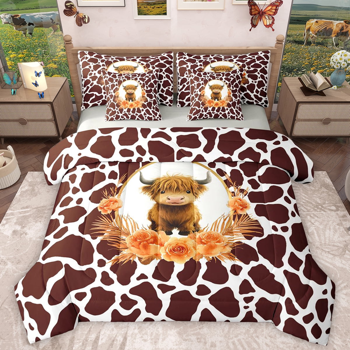Homewish Cute Highland Cattle Bedding Comforter Set 7pcs for Kids ...