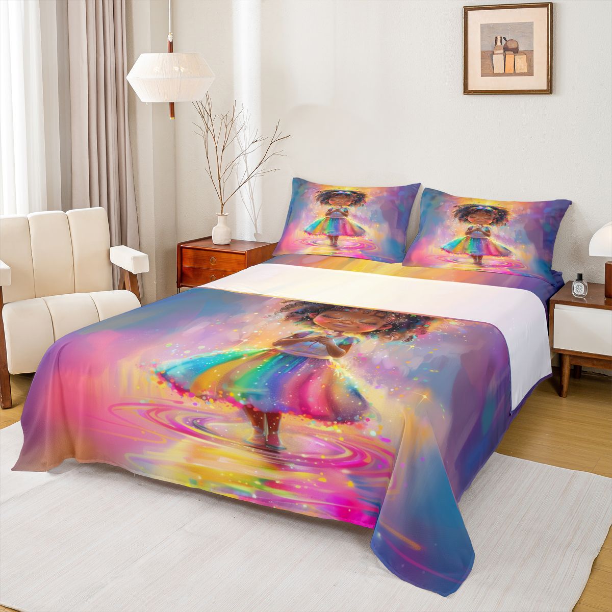 Homewish Cute Little Girl Full Size Sheets for Kids, Fairy Tale ...