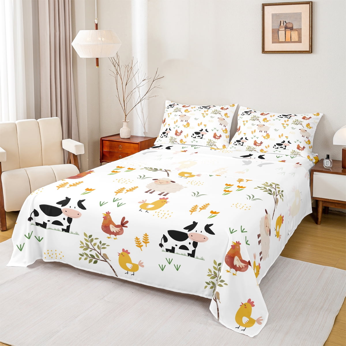 Homewish Cute Milk Cow Full Size Sheets,Kawaii Farmhouse Sheep Bed ...