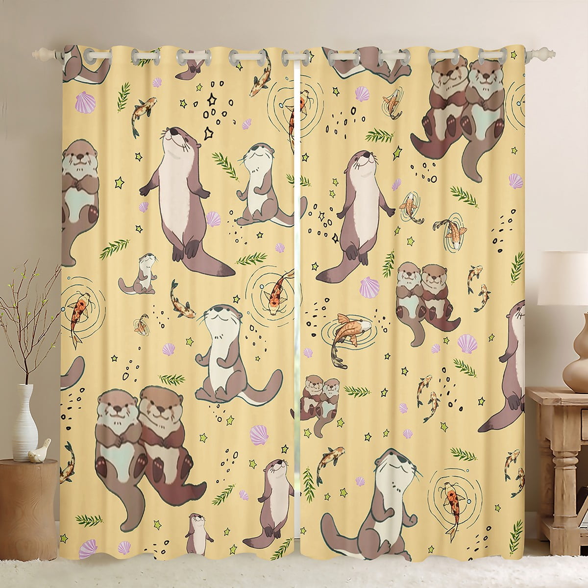 Homewish Cute Otter Blackout Curtains Set of 2 (52x84 Each) for ...