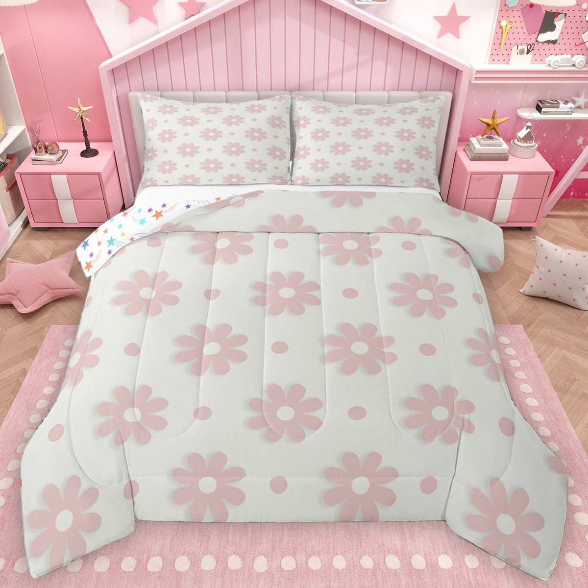Homewish Cute Polka Dot Queen Comforter Set,Cartoon Flower Floral ...
