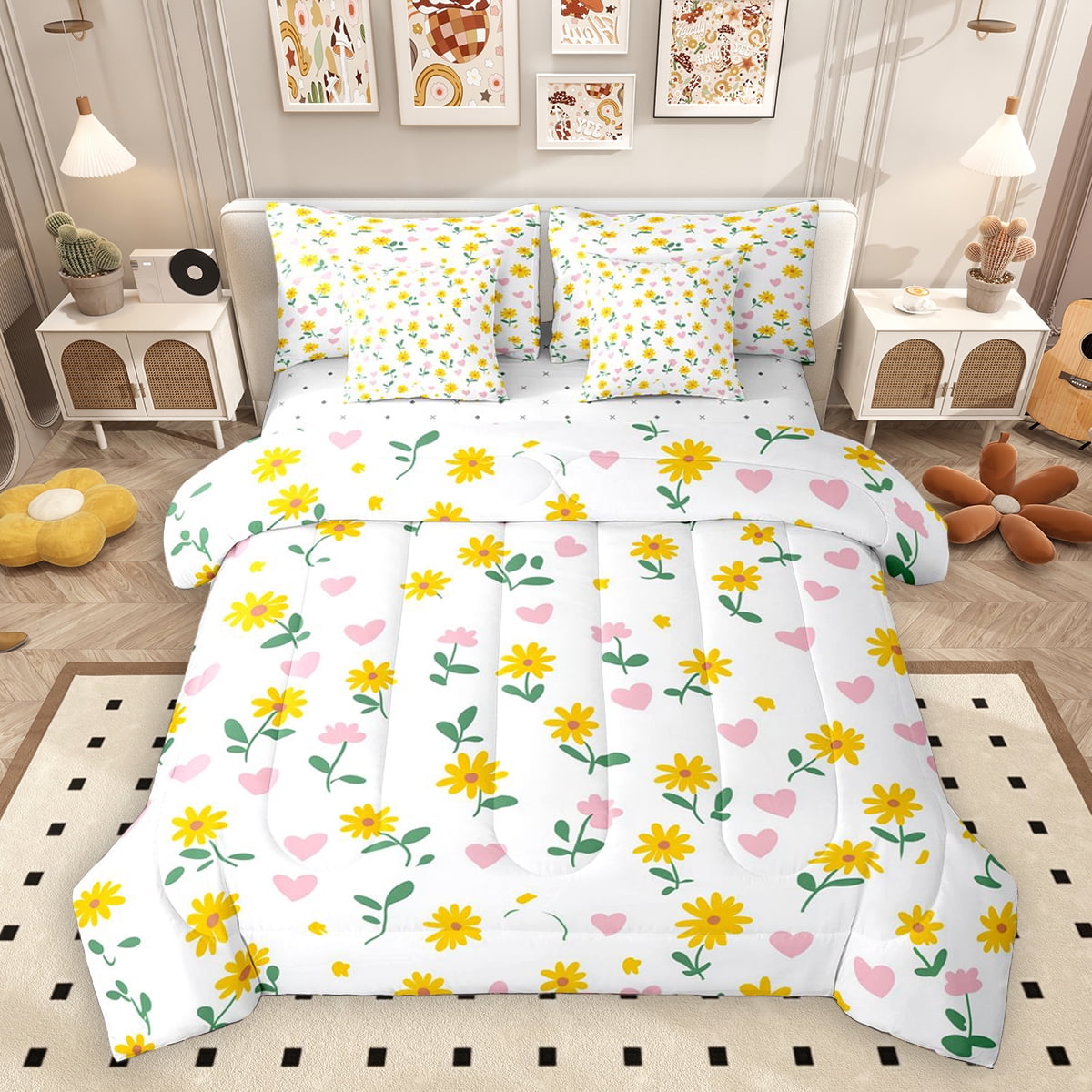 Homewish Cute Rustic Daisy 7pcs Bedding Comforter Set,Cartoon Heart ...