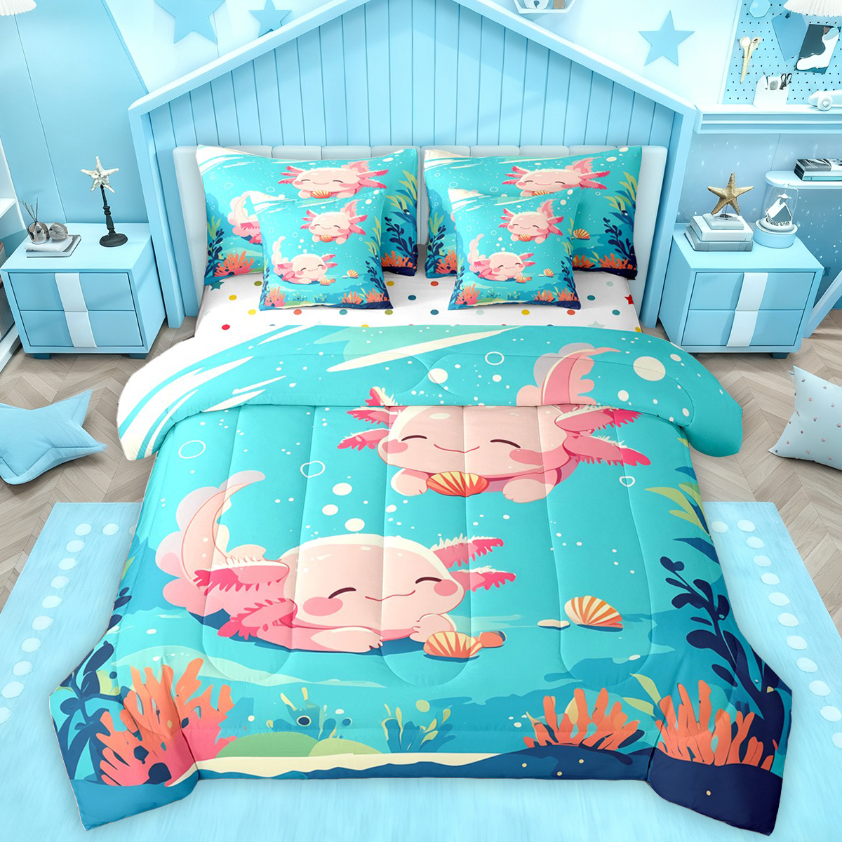 Homewish Cute Salamander 7-Piece Bedding Comforter Set,Pink Axolotl ...