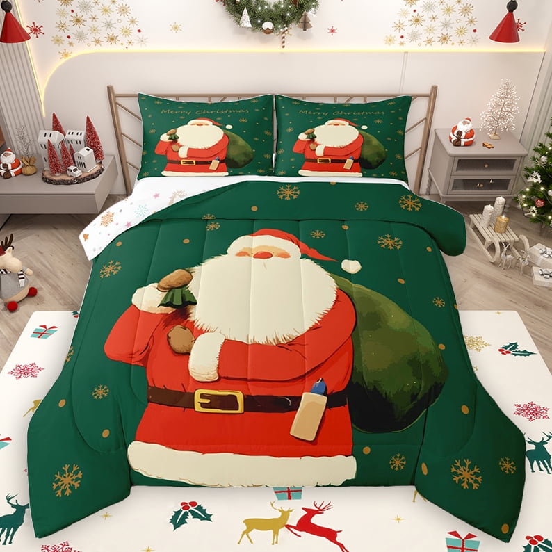 Homewish Cute Santa Claus Full Size Comforter Sets, Vintage Green Red ...