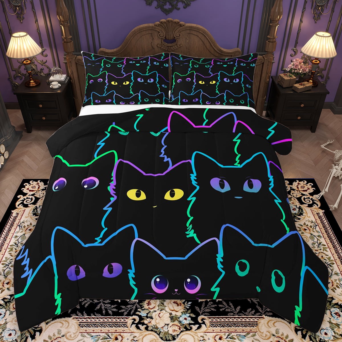 Homewish Cute Stripe Cat Bedding Comforter Set,Kawaii Pet Kitten Twin ...