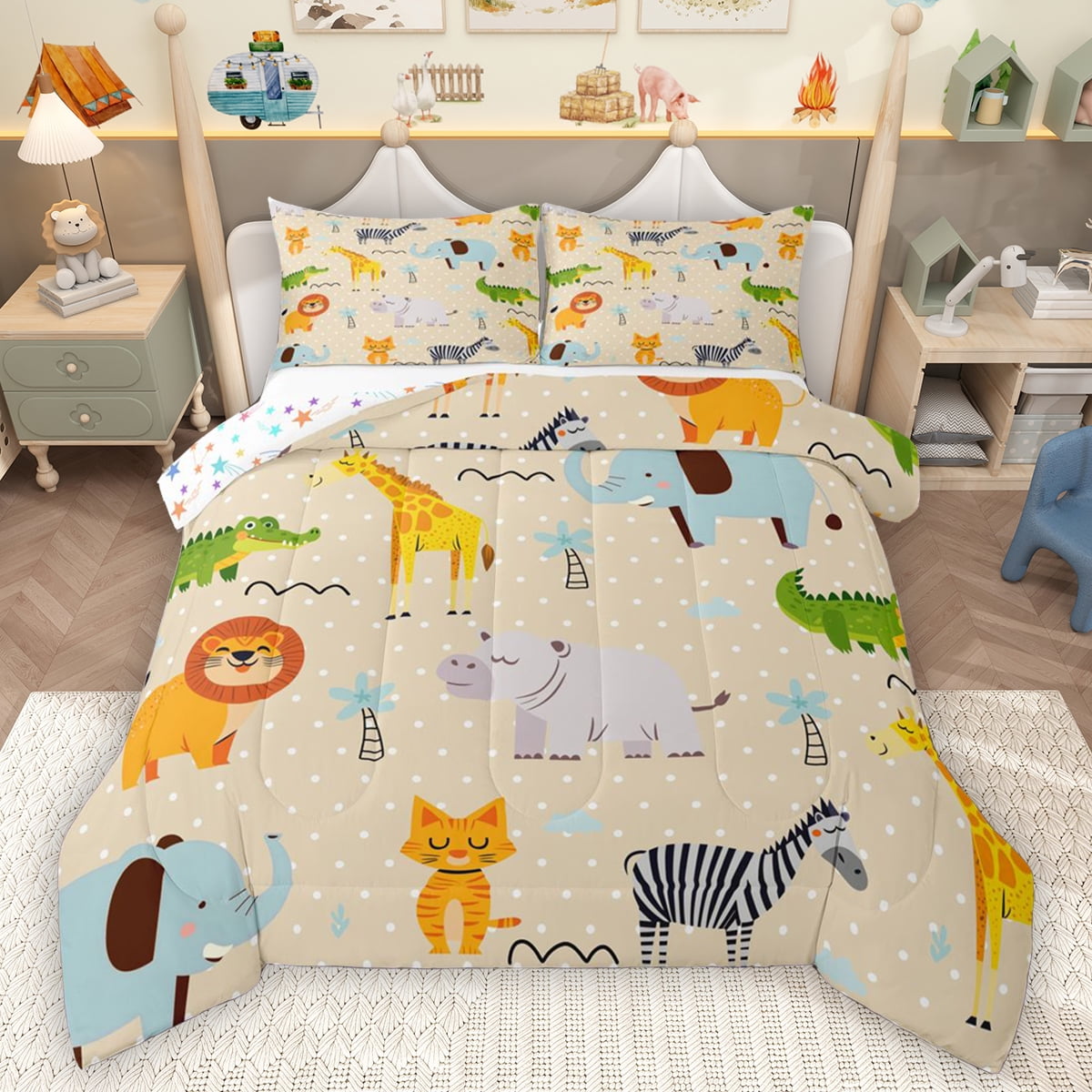 Homewish Cute Tiger Zebra Full Size Comforter Sets,Wild Zoo Animal ...