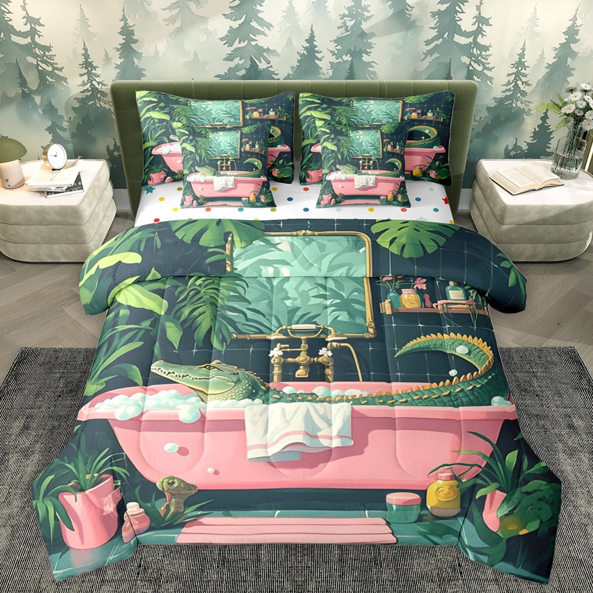 Homewish Cute Wildlife Crocodile Bedding Comforter Set 7 Pieces, Jungle ...