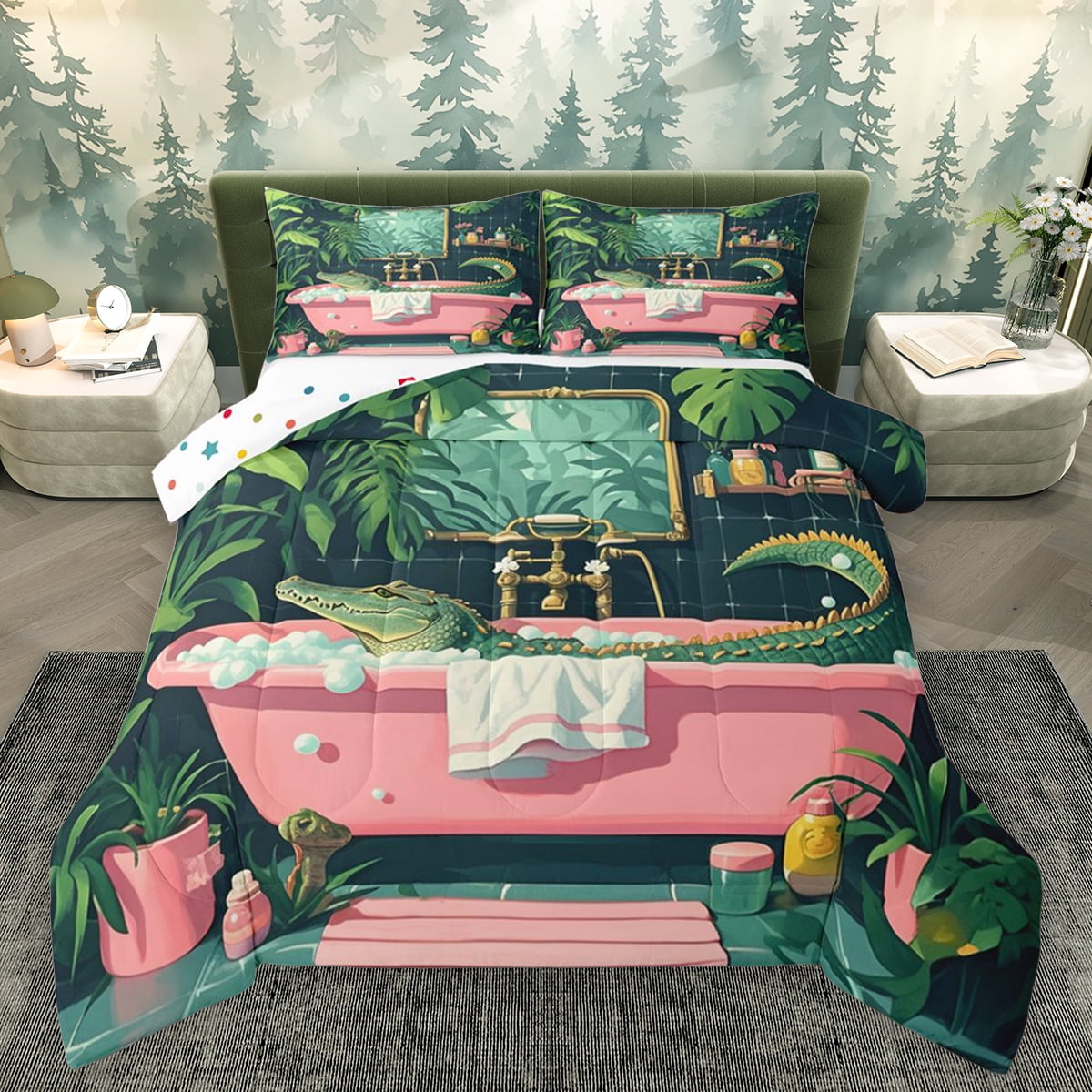 Homewish Cute Wildlife Crocodile Bedding Comforter Set, Jungle Bathing ...