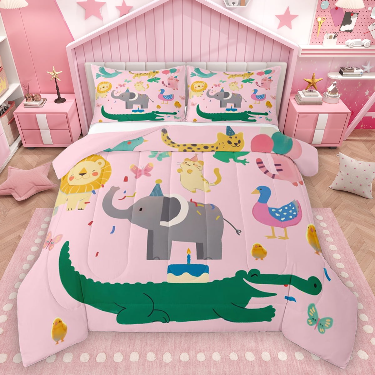 Homewish Cute Zoo Animal Queen Comforter Set for Teen, Kawaii Elephant ...