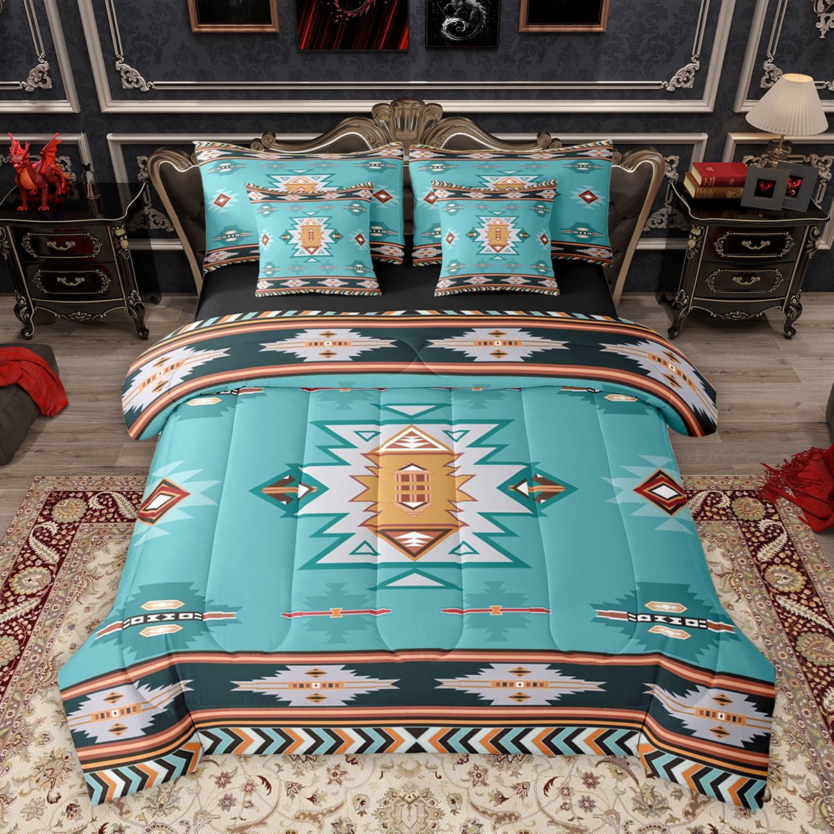 Homewish Cyan Tribal Aztec Twin Bedding Sets 7-Piece for Adult ...