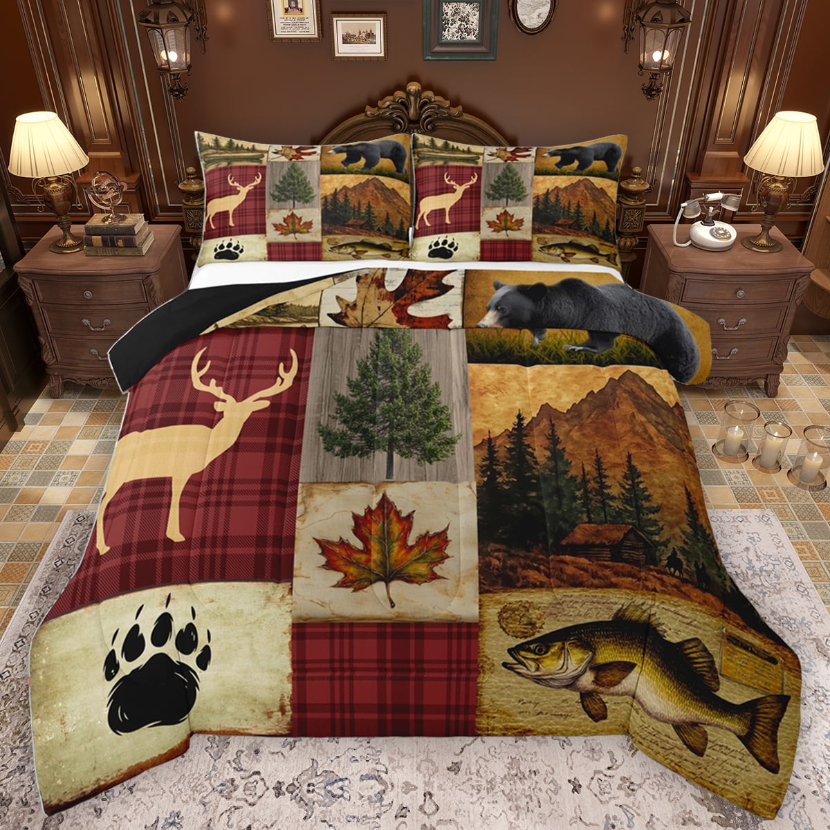 Homewish Deer Silhouette Queen Comforter Set,Rustic Pike Fish Bedding ...