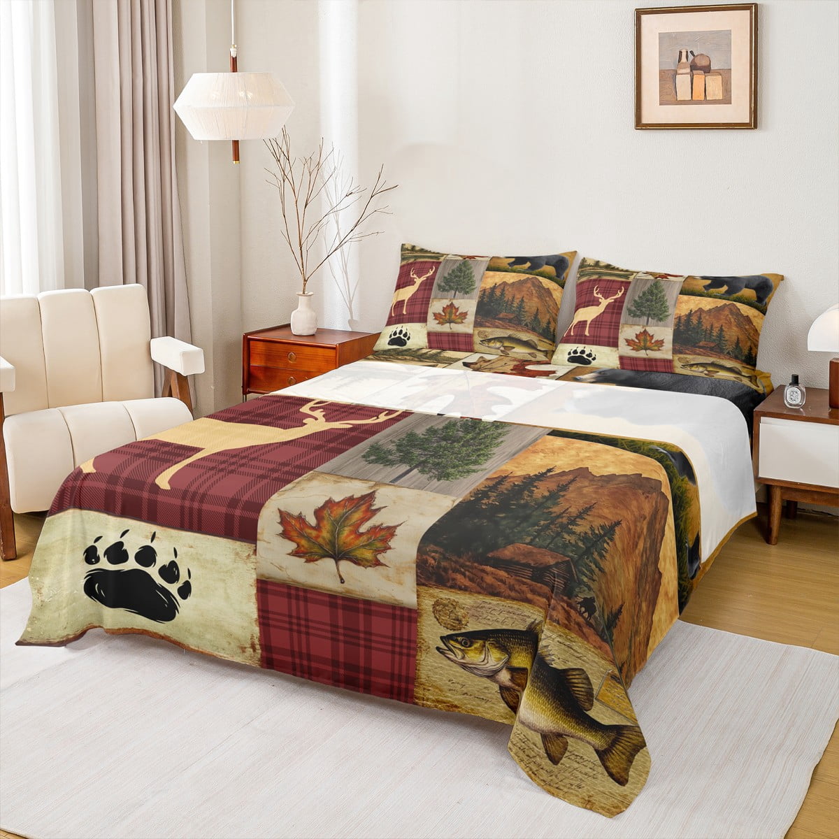 Homewish Deer Silhouette Queen Sheet Sets,Rustic Pike Fish Flat Sheet ...